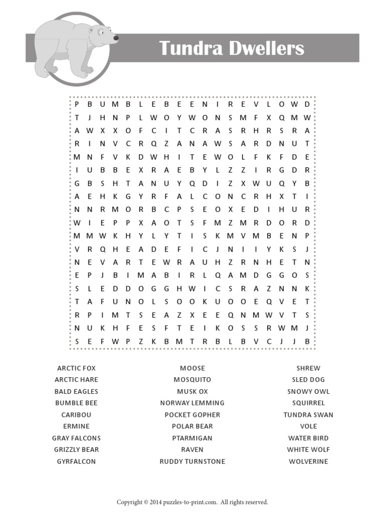 Animal Word Search Puzzle Sample3 | PDF | Arctic | Fauna