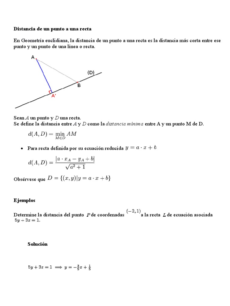 Distancia de Un Punto A Una Recta | PDF | Línea (geometría) | Distancia