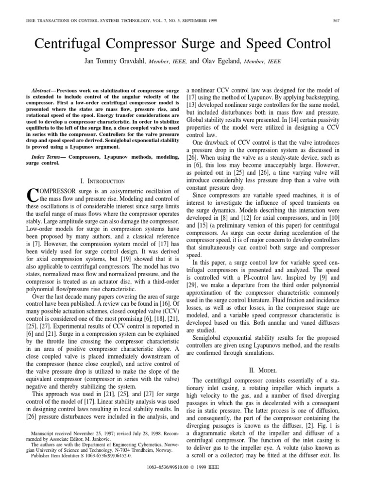 Centrifugal Compressor Surge and Speed Control: Developing Controllers ...