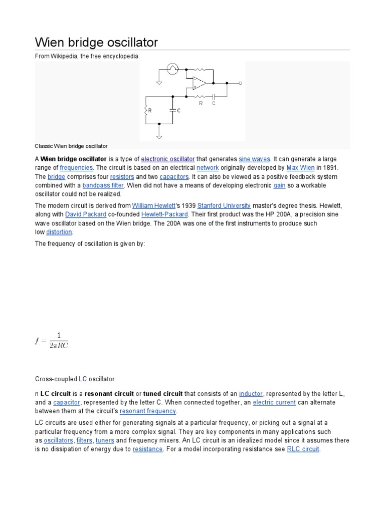 Wien Bridge Oscillator | PDF