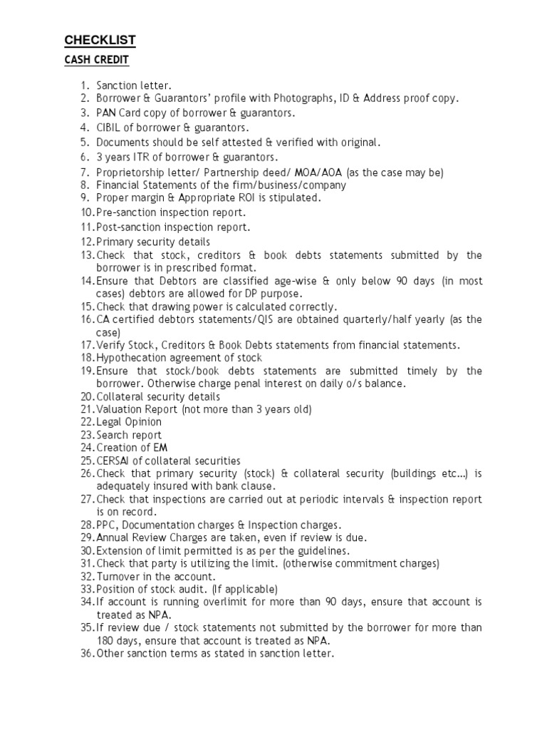 Bank Audit Checklist | PDF | Debt | Money