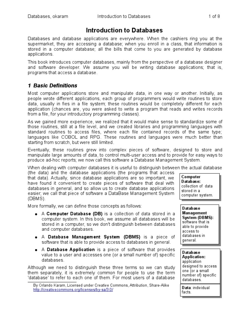 Introduction To Databases: 1 Basic Definitions | PDF | Conceptual Model ...