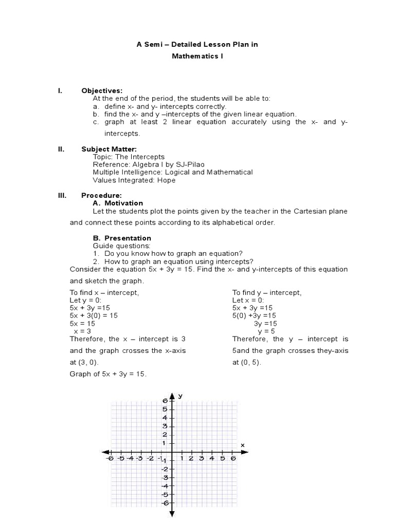 A Semi - Detailed Lesson Plan in Mathematics I | PDF | Cartesian ...