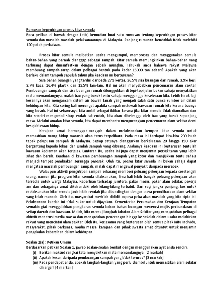 Rumusan Kepentingan Proses Kitar Semula | PDF
