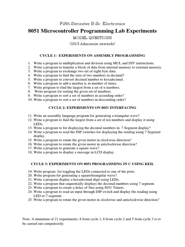 S5 BSC E - 8051 Microcontroller Programming Lab | PDF