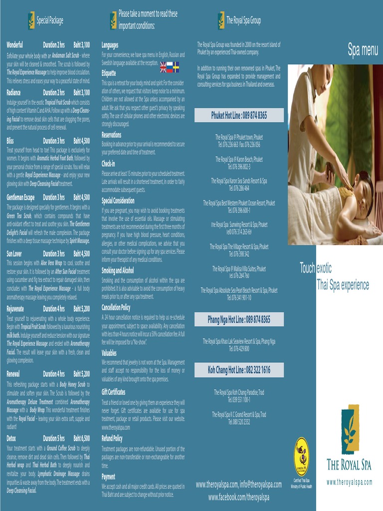 Spa Menu Brochure | PDF | Massage | Spa