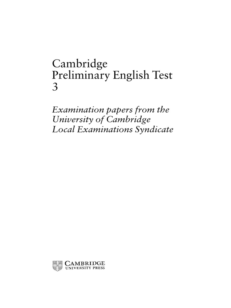 Cambridge Preliminary English Test 3: Examination Papers From The ...