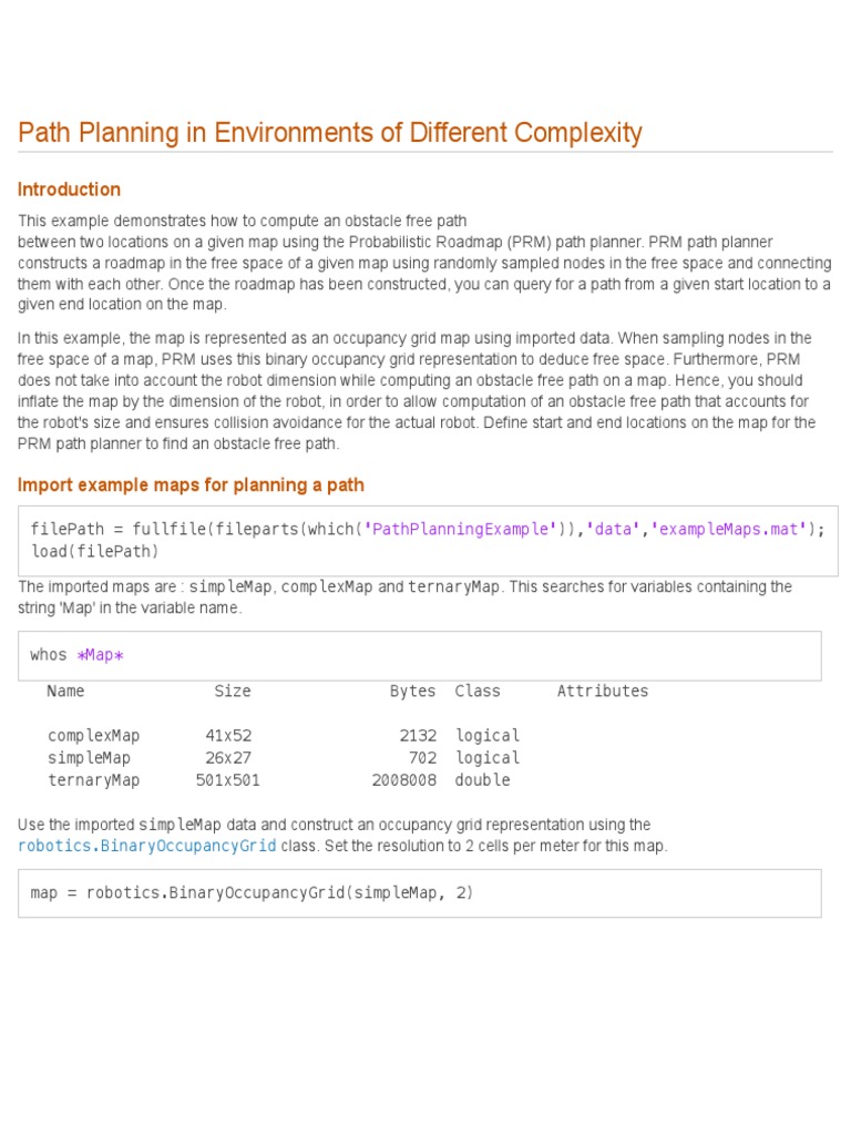 Path Planning In Environments Of Different Complexity Matlab And Simulink Example Pdf 