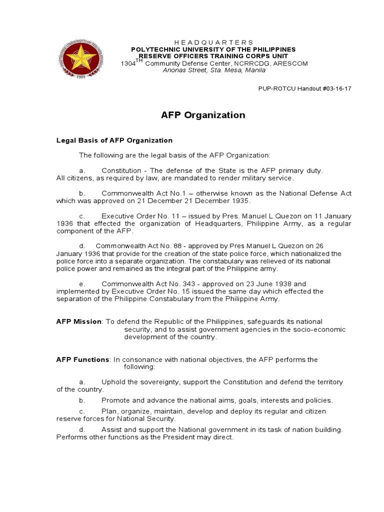 03 AFP Organization | PDF | Staff (Military) | Defense Policy