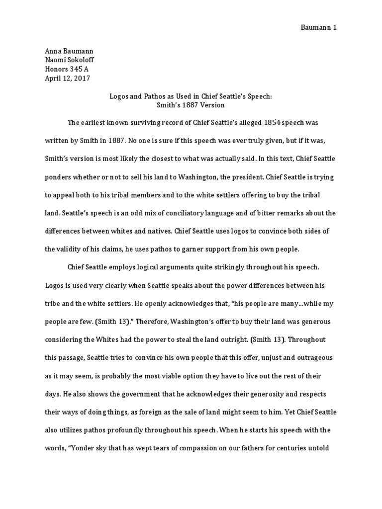 Use of Logos and Pathos in Chief Seattle Speech | PDF | Logos ...