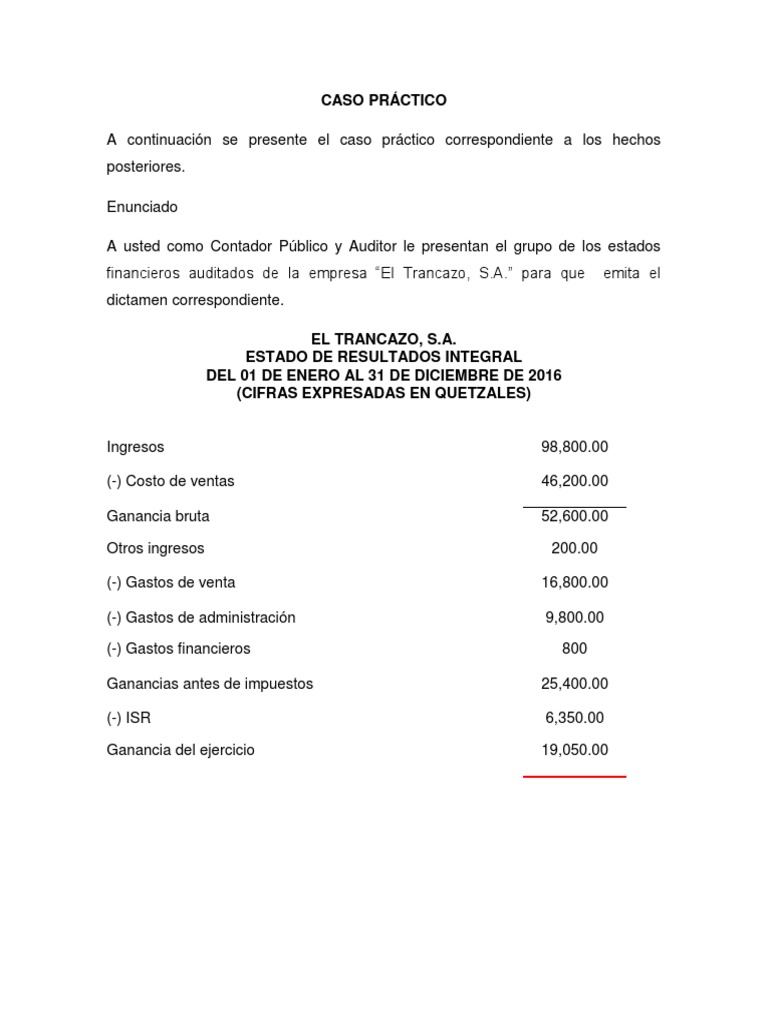Caso Práctico Nia 560. | PDF | Auditoría financiera | normas ...