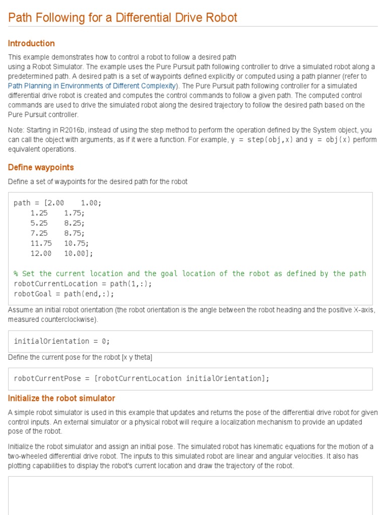 Path Following For A Differential Drive Robot - MATLAB & Simulink Example | PDF | Velocity ...