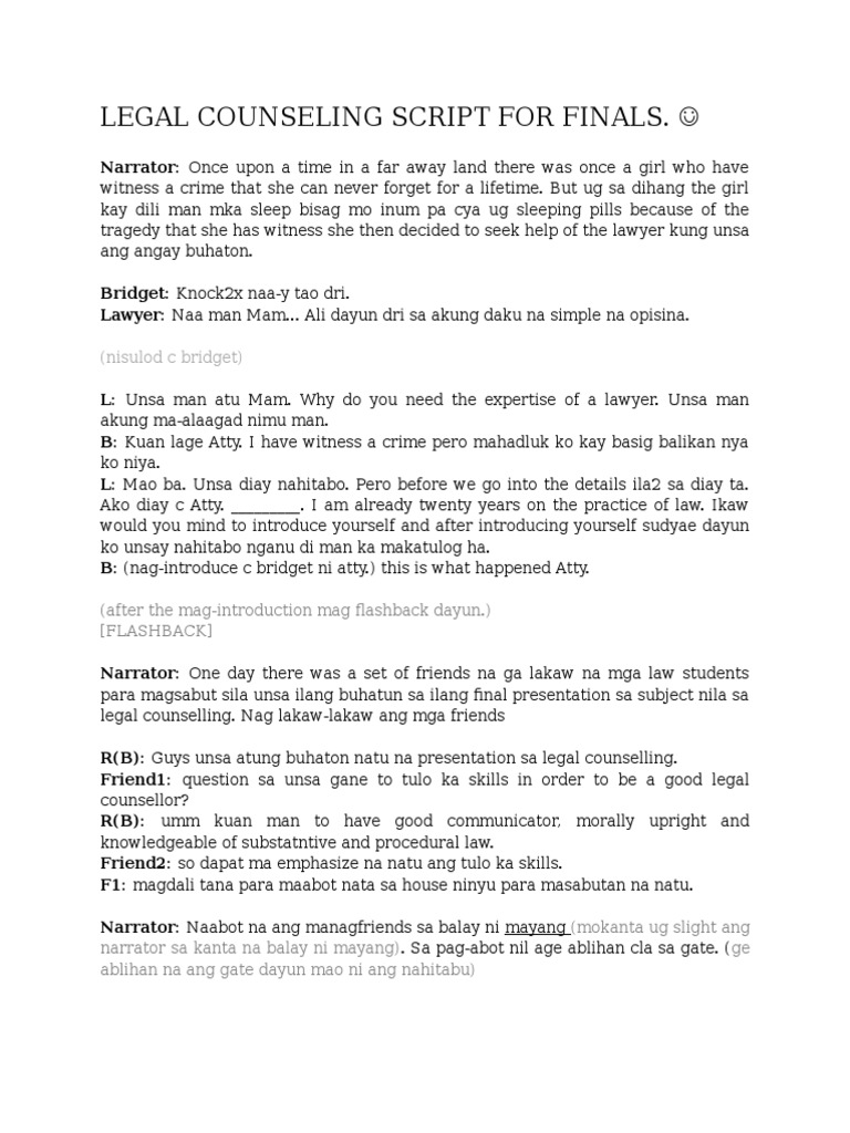 Legal Counseling Script For Finals | PDF | Criminal Justice | Crime ...