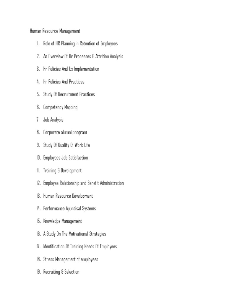 HR Project Topics for MBA Students | PDF | Career & Growth