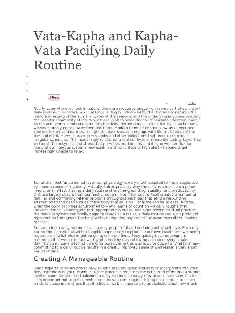 Vata-Kapha and Kapha-Vata Pacifying Daily Routine: Creating A ...