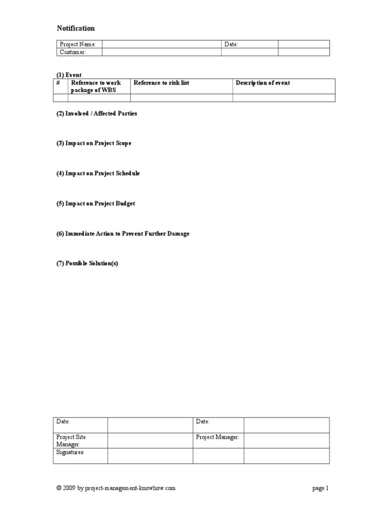 Notification: Project Name: Date: Customer | PDF