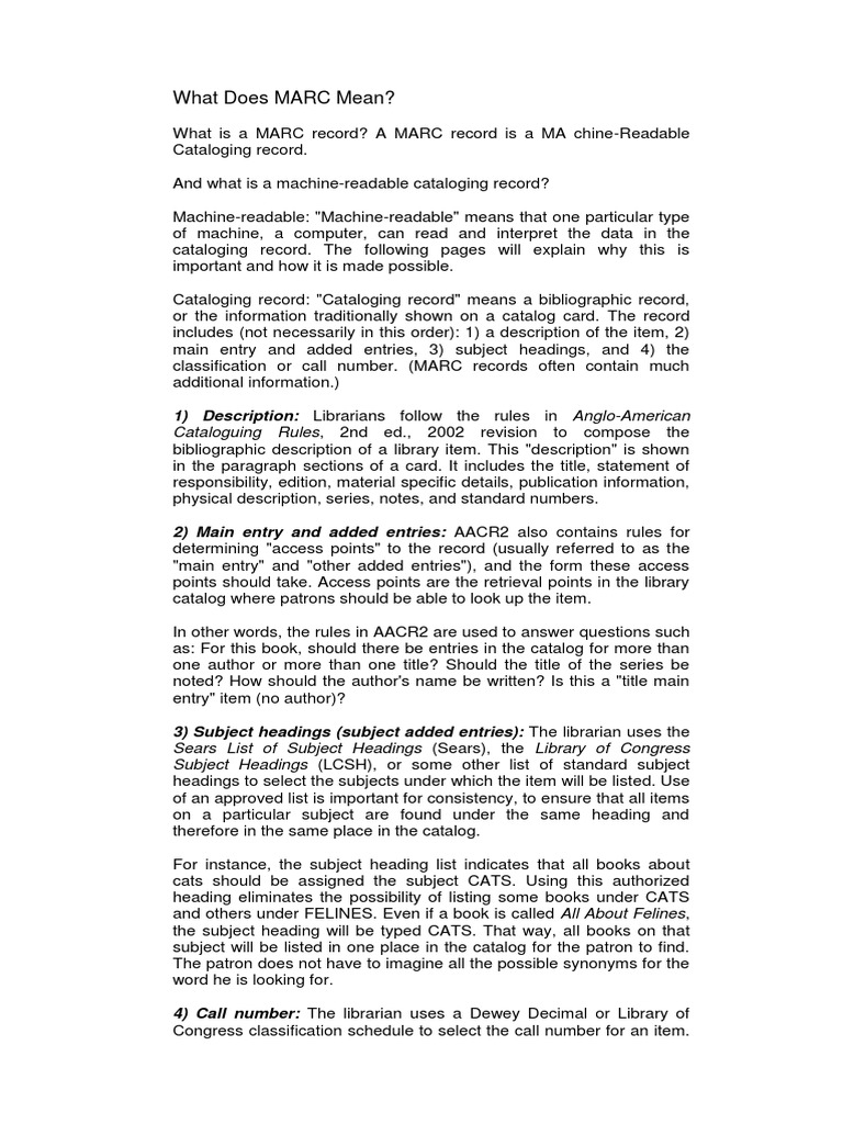 MARC - Machine Readable Catalog | PDF | Cataloging | Bibliography