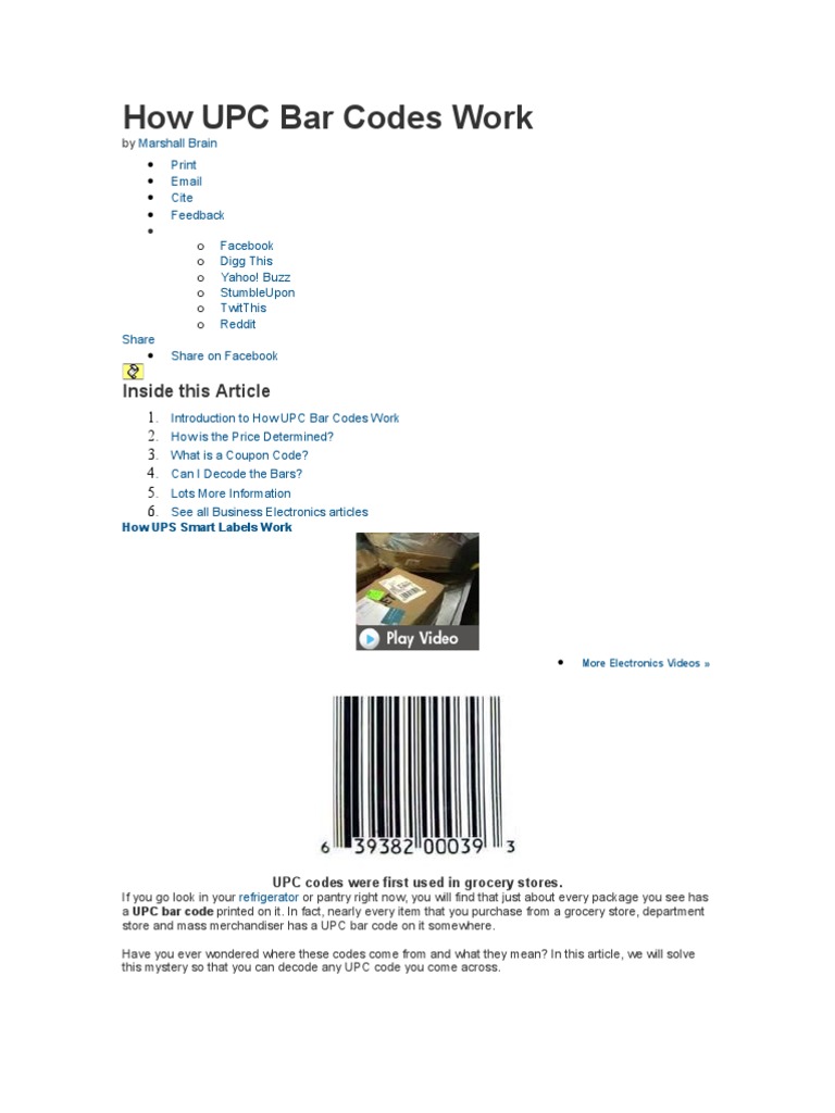 How UPC Bar Codes Work | PDF | Barcode | Universal Product Code
