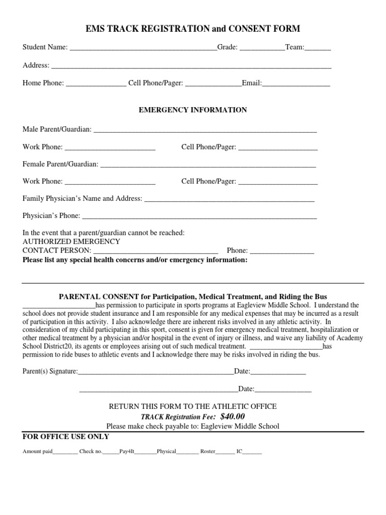 Ems Track Registration and Consent Form: Emergency Information | PDF ...
