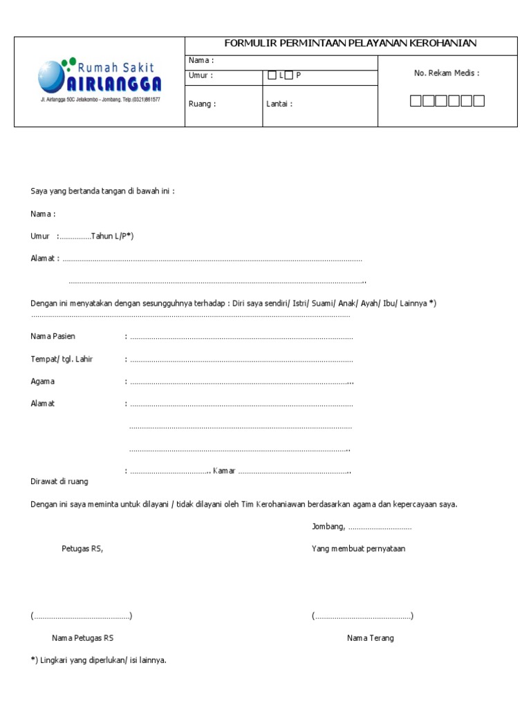 4.formulir Permintaan Pelayanan Kerohanian | PDF