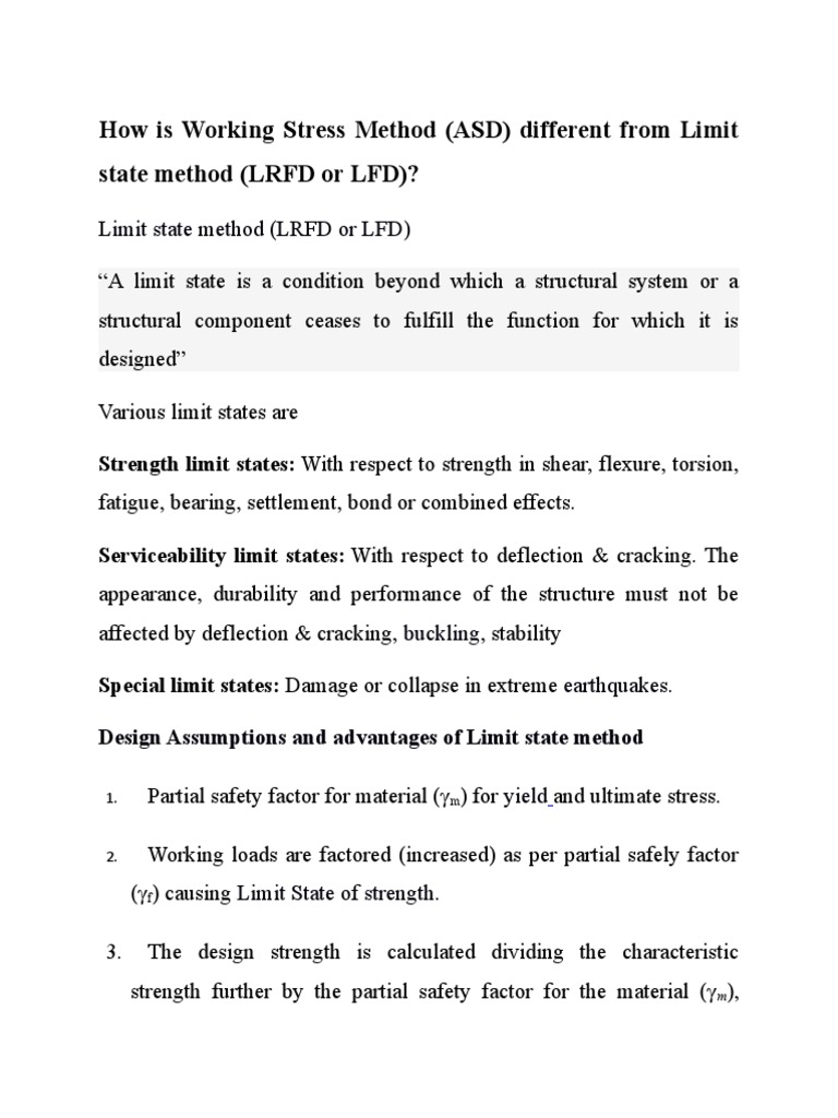 Difference between Working Stress Method (ASD) and Limit State Method ...