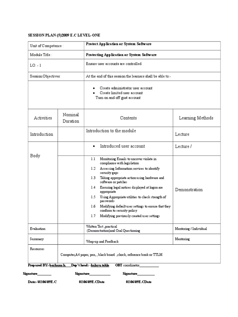 Activities Nominal Duration Learning Methods Introduction To The Module ...