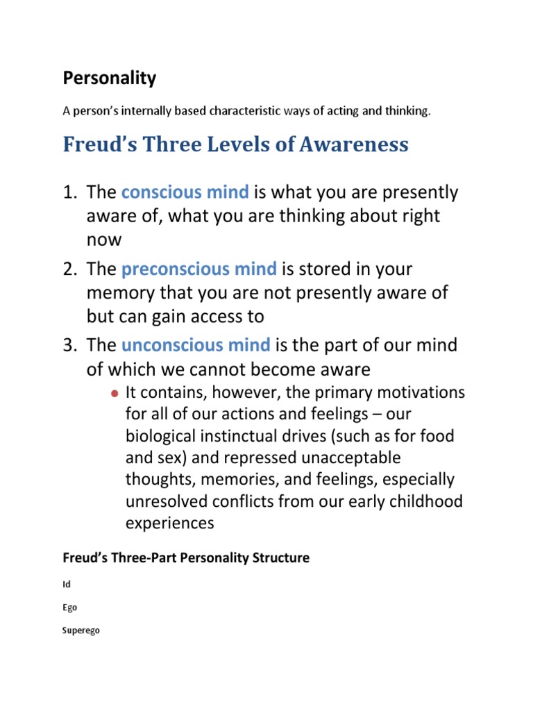 Freud's Three Levels of Awareness: Personality | PDF | Defence ...