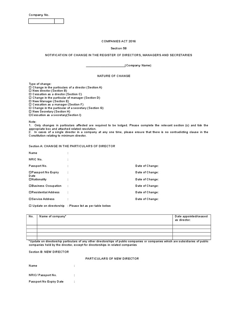 Notification of Change in The Register of Directors Secretaries and ...