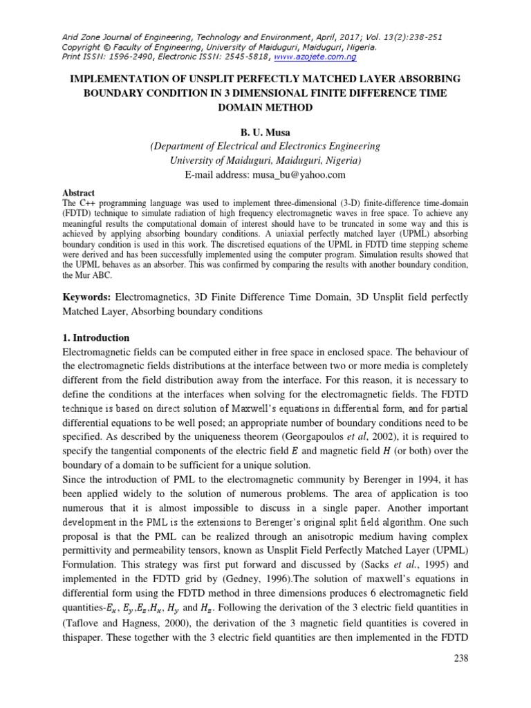 Implementation Of Unsplit Perfectly Matched Layer Absorbing Boundary