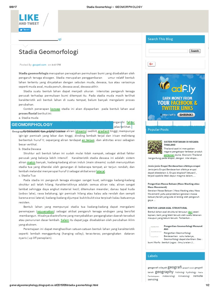 Stadia Geomorfologi GEOMORPHOLOGY | PDF