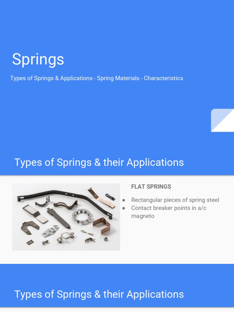 Springs: Types of Springs & Applications - Spring Materials - Characteristics | PDF | Wire | Steel