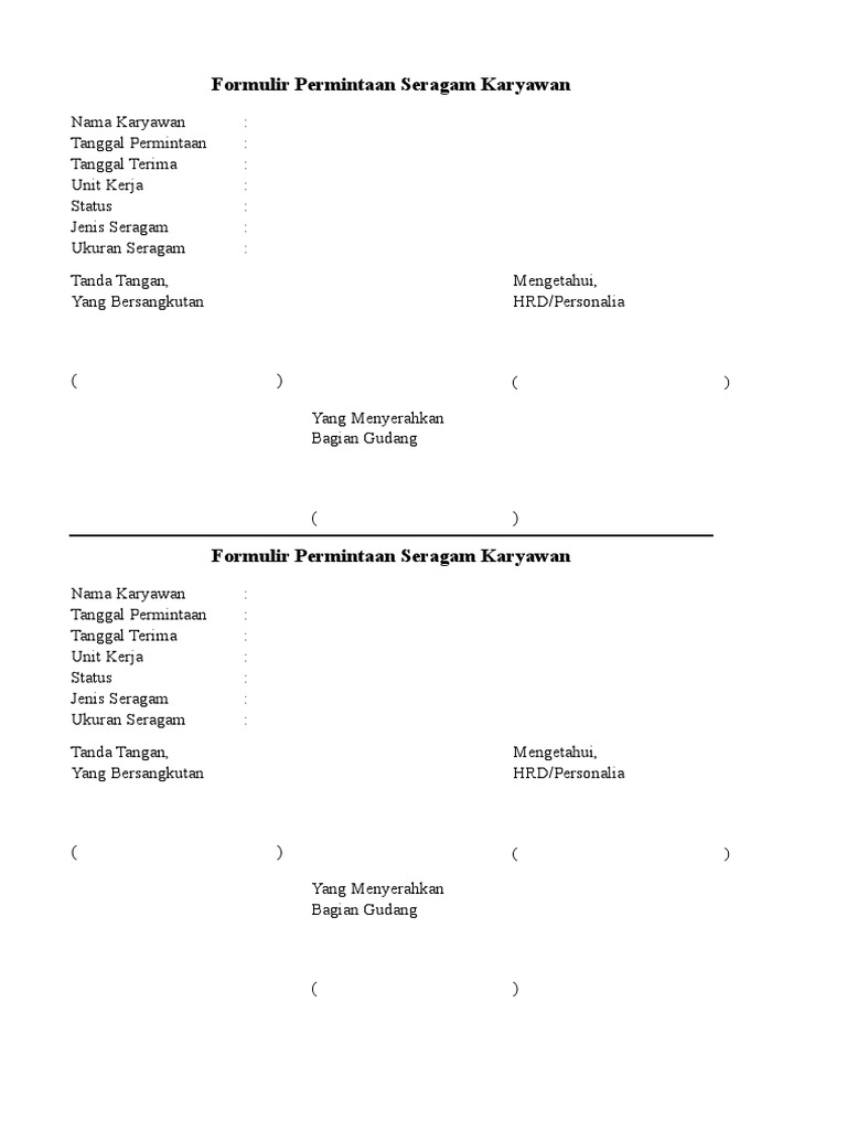 Form Permintaan Seragam | PDF