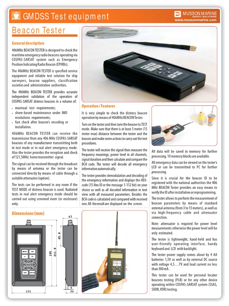 406MHz Sarsat Beacon Tester Brochure Epirb | Computer Engineering ...