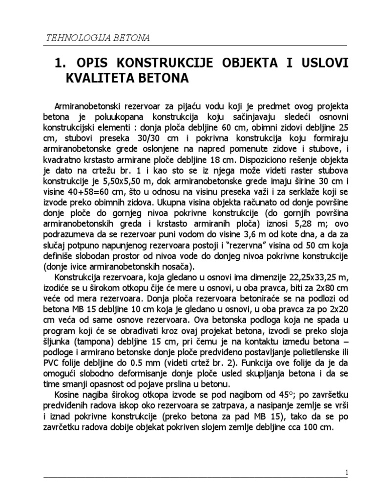 Elaborat Betonske Konstrukcije | PDF