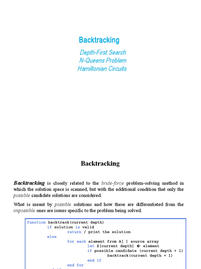 Backtracking: Depth-First Search N-Queens Problem Hamiltonian Circuits | PDF | Discrete ...
