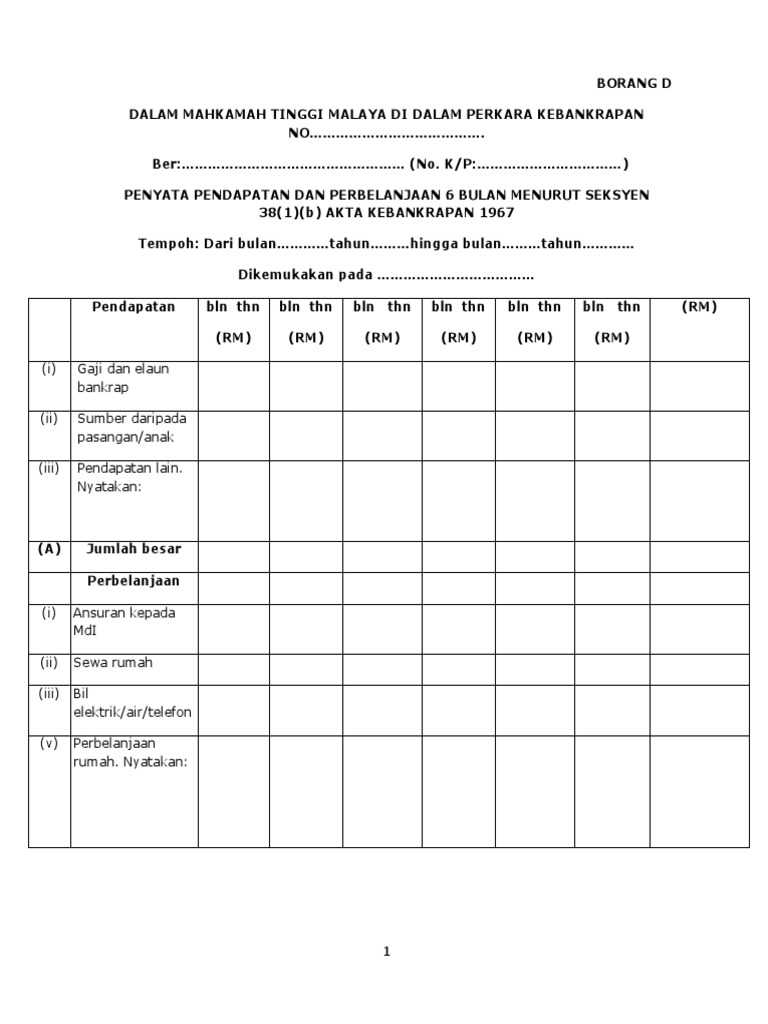 Borang D - Penyata 6 Bulan | PDF