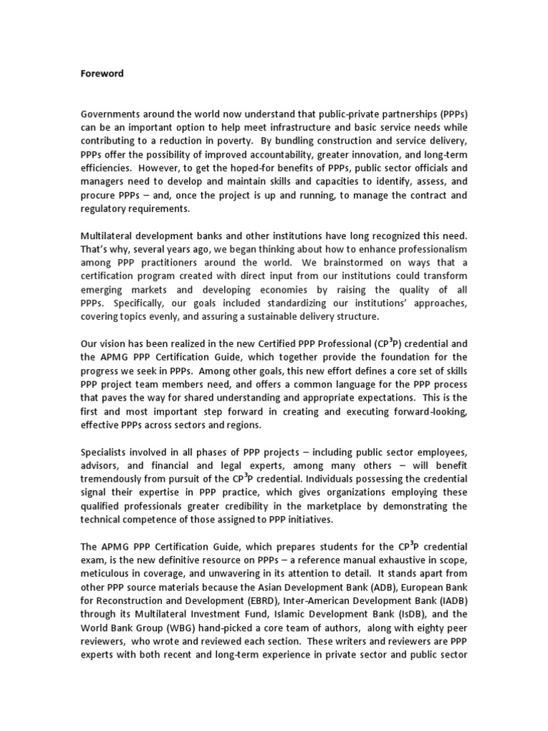PPP Certification Guide Foreword PDF | PDF | Public–Private Partnership ...