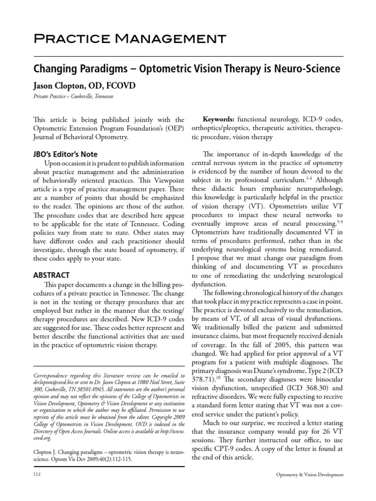 Changing Paradigms Optometric Vision Therapy Is Neuro-Science | PDF ...