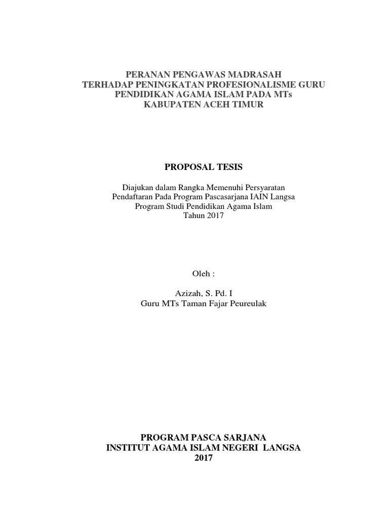 Contoh Cover Proposal Tesis S2 PAI | PDF