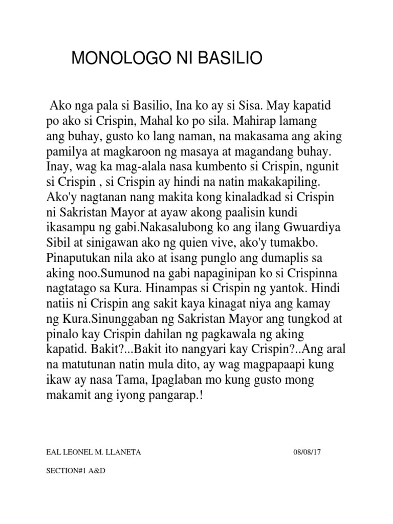 Monologo Ni Basilio | PDF
