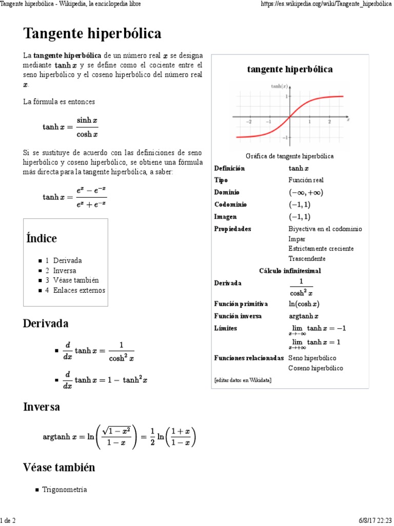 Tangente Hiperbólica | PDF | Función (Matemáticas) | Wikipedia
