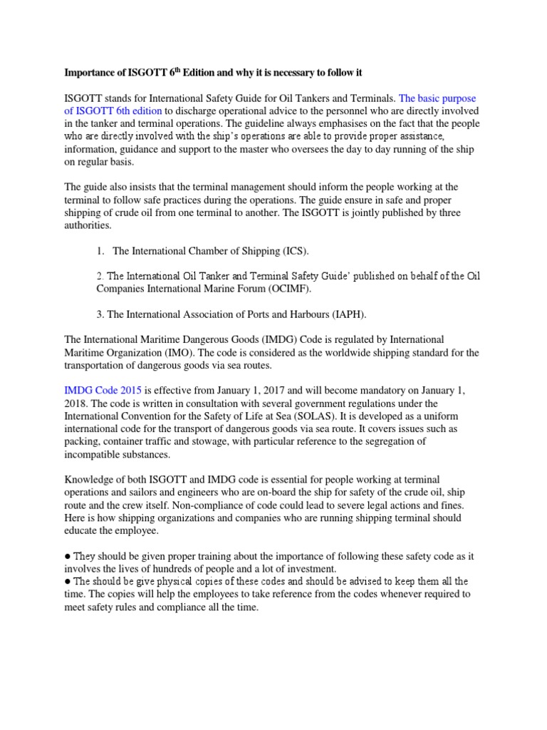 ISGOTT | Dangerous Goods | Ships