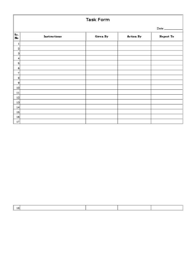 Task Form: Instructions Given by Action by Report To Sr. No | PDF