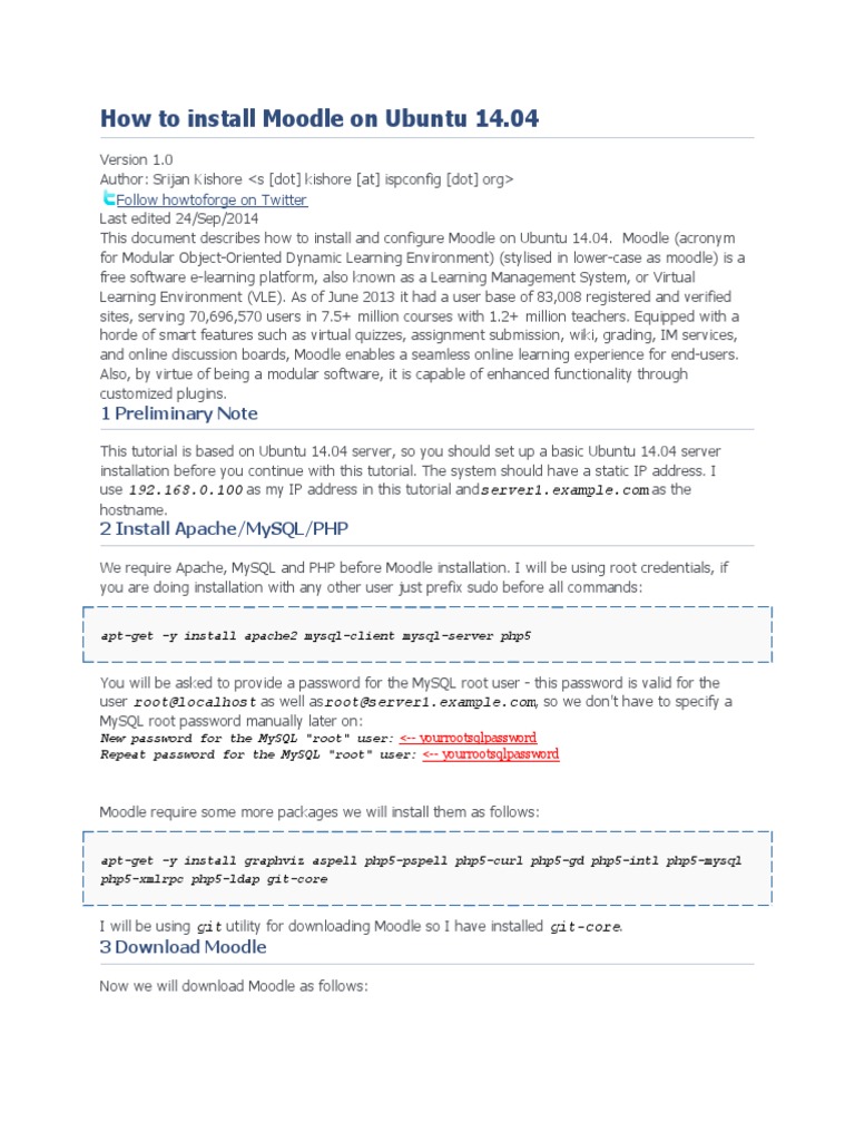 How To Install Moodle On Ubuntu 14 | PDF | Moodle | World Wide Web