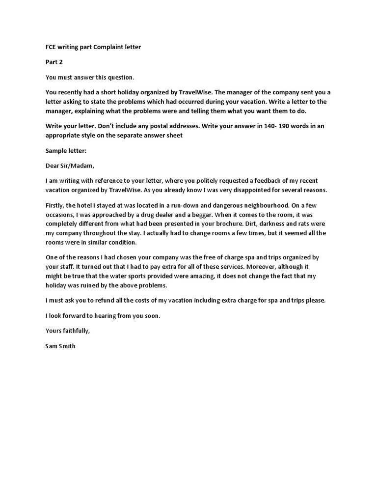 FCE Writing Part Complaint Letter | PDF