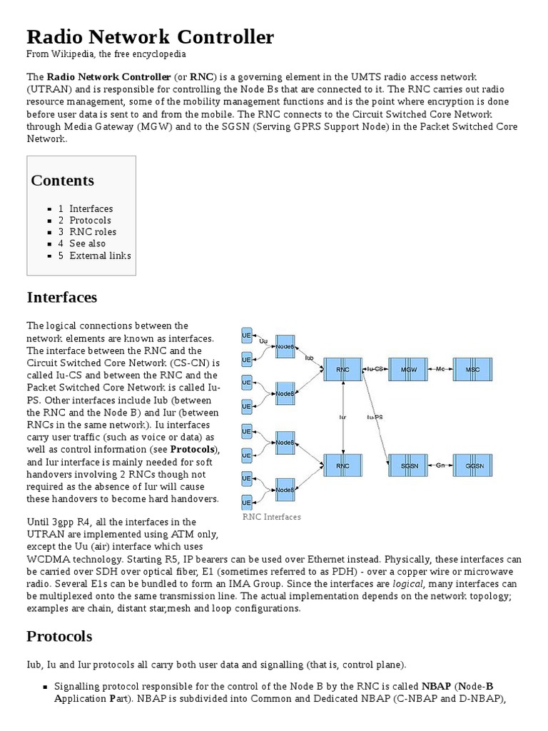 Radio Network Controller | PDF | Mobile Technology | Media Technology