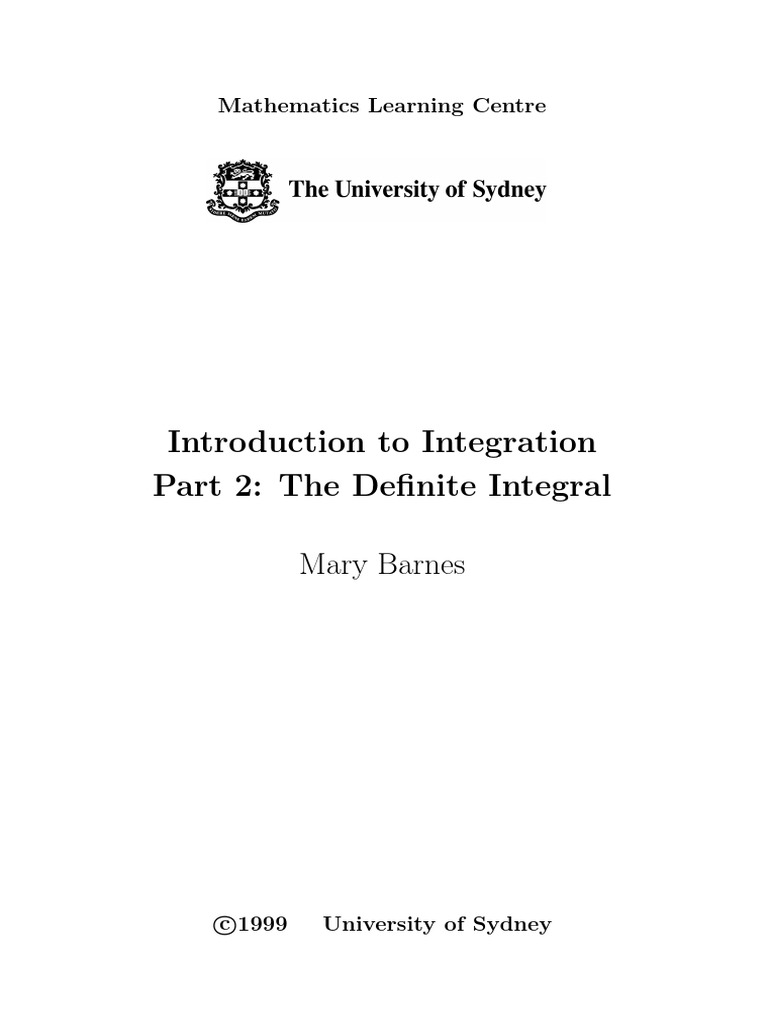 Introduction To Integration Part 2: The Definite Integral: Mary Barnes ...