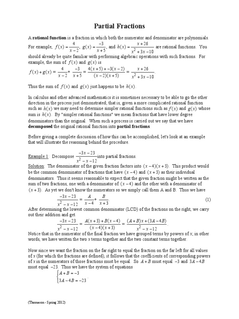 Review of Partial Fractions | PDF | Fraction (Mathematics) | Functions ...