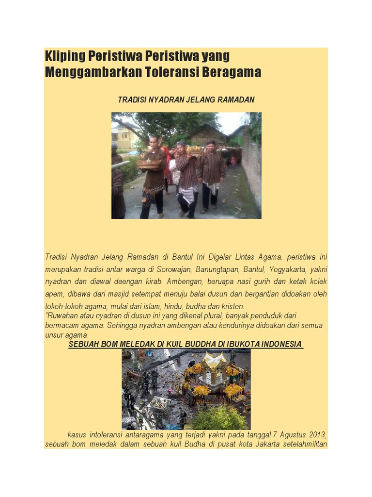 Kliping Peristiwa Peristiwa Yang Menggambarkan Toleransi Beragama | PDF | Politik | Ilmu Sosial