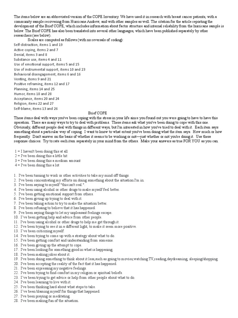 Coping with Stress: An Analysis of the Brief COPE Inventory and its Use ...